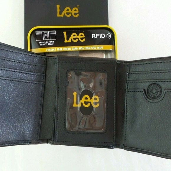 Lee | Accessories | Mens Wallet Trifold Lee Black Leather Rfid Block ...
